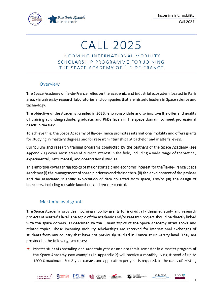 SPACE-IDF-IntMobility-Incoming2025-Call_final | PDF | Science