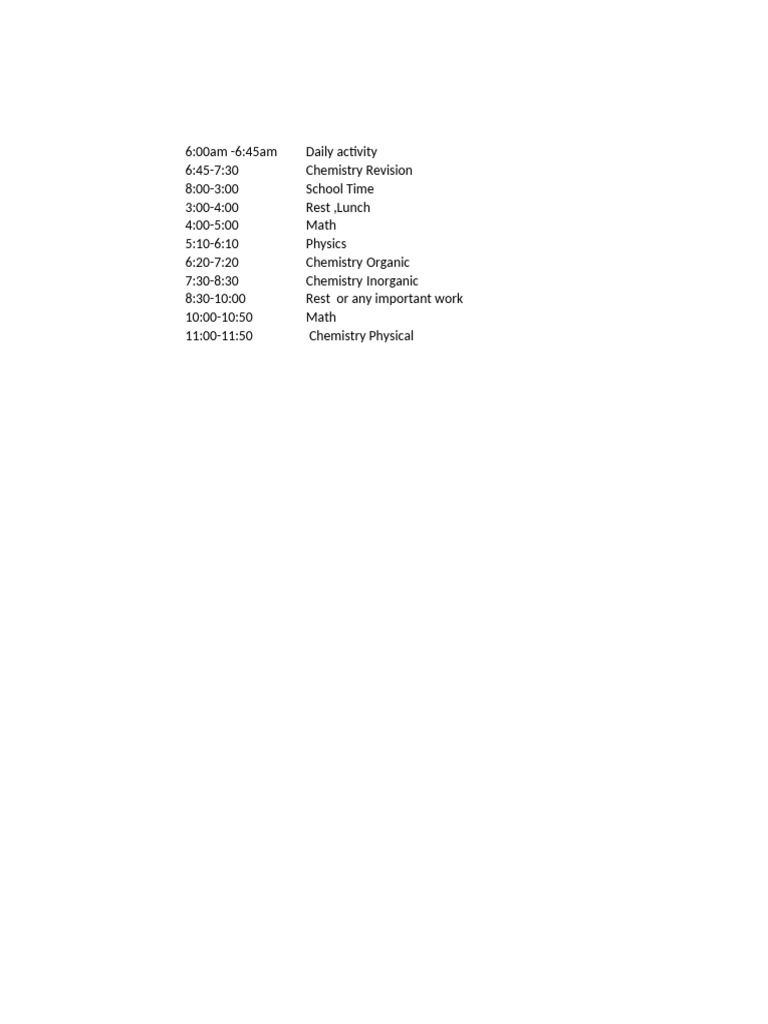 Daily Study Schedule for Science Subjects | PDF