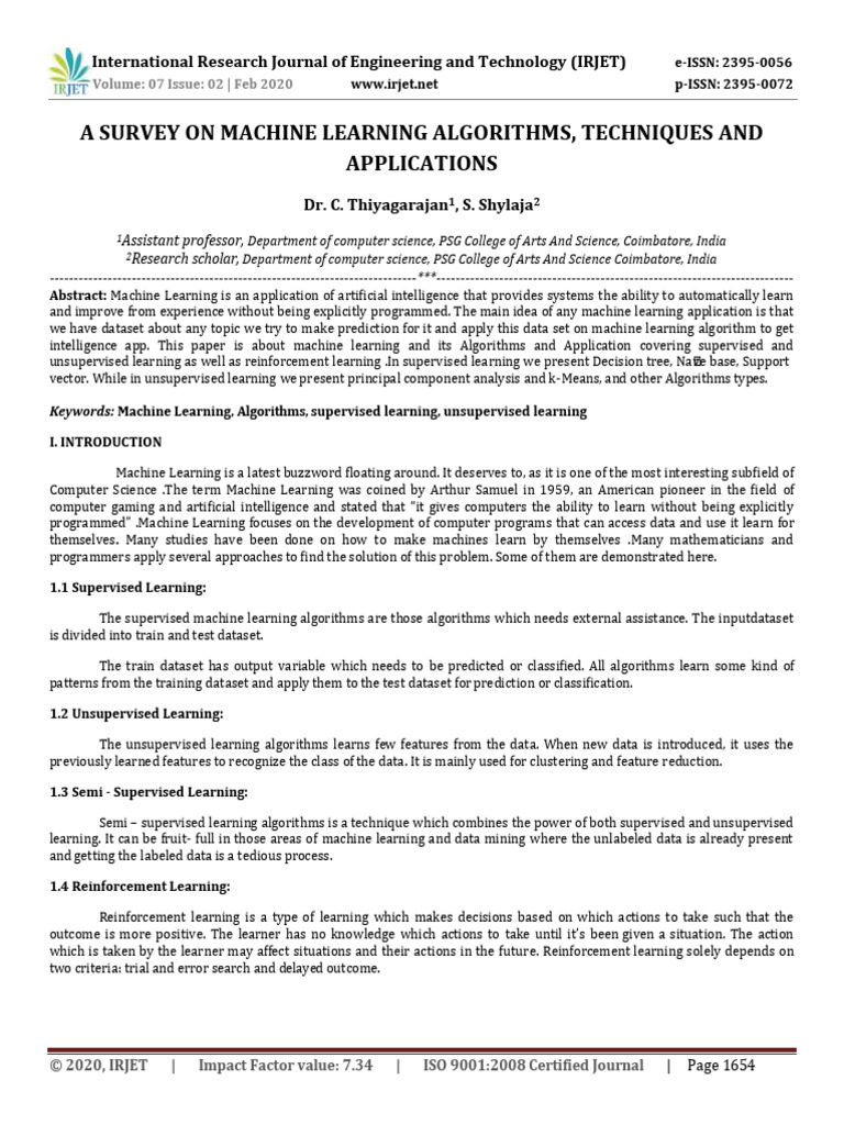 A SURVEY ON MACHINE LEARNING ALGORITHMS TECHNIQUES AND | PDF | Machine Learning | Support Vector ...