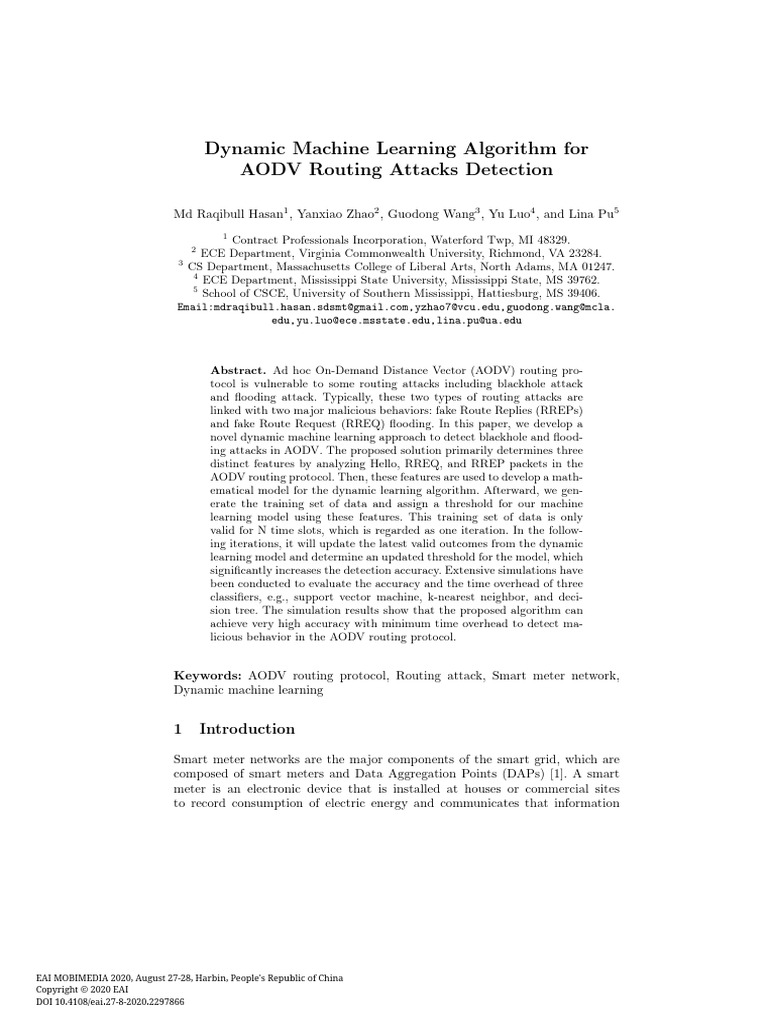 Dynamic Machine Learning Algorithm for AODV | PDF | Routing | Machine ...