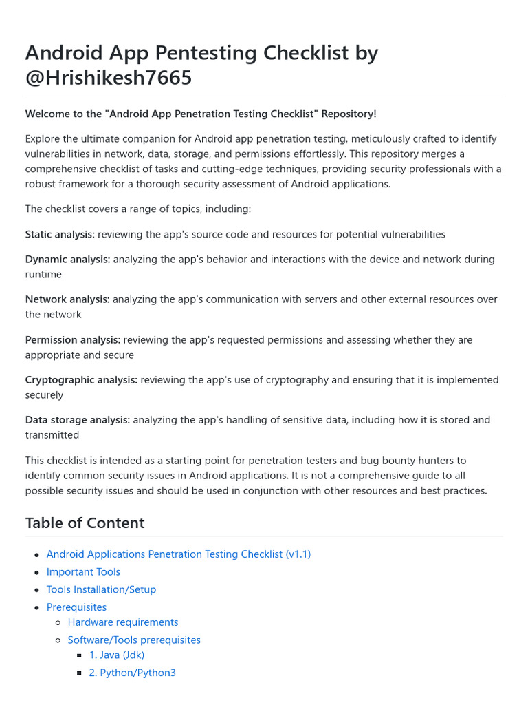 Android App Pentesting Checklist by @hrishikesh7665 | PDF ...