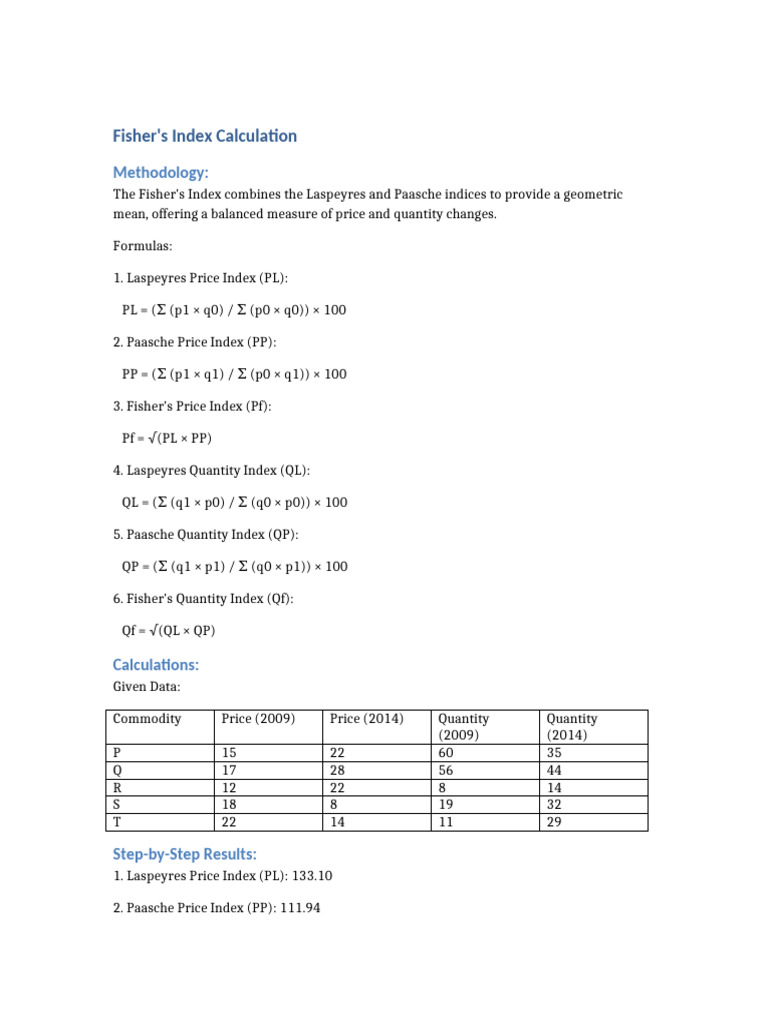 Fisher's Index Calculation Methods | PDF