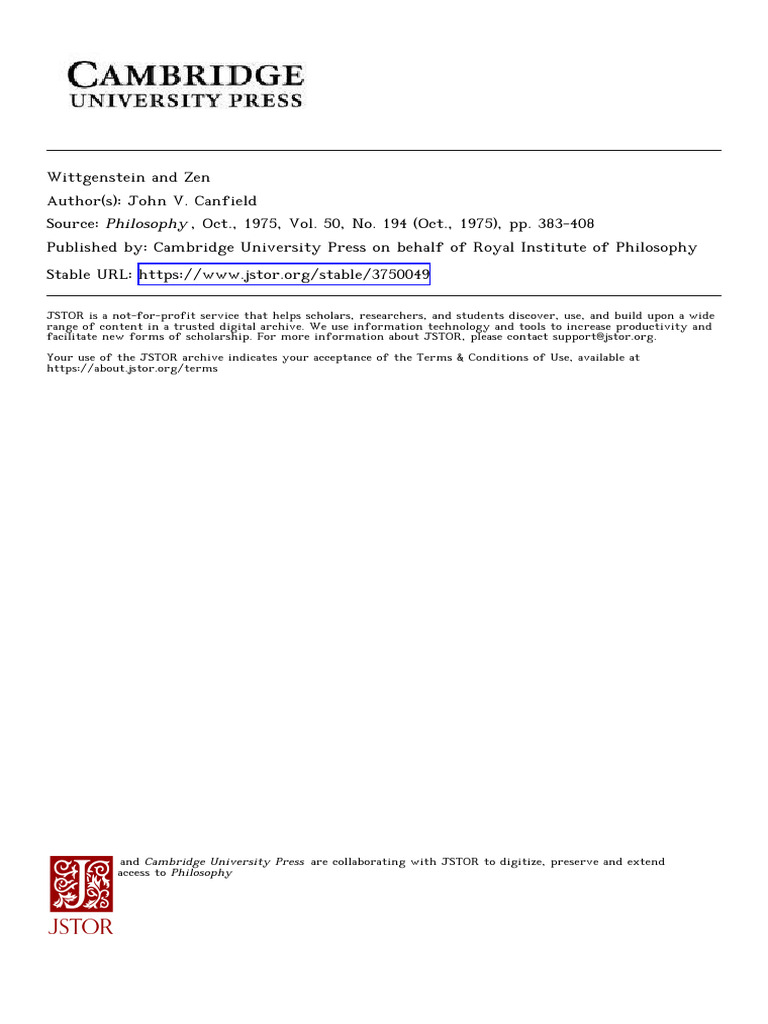 John v. Canfield-Wittgenstein and Zen-1975 | PDF | Thought | Zen