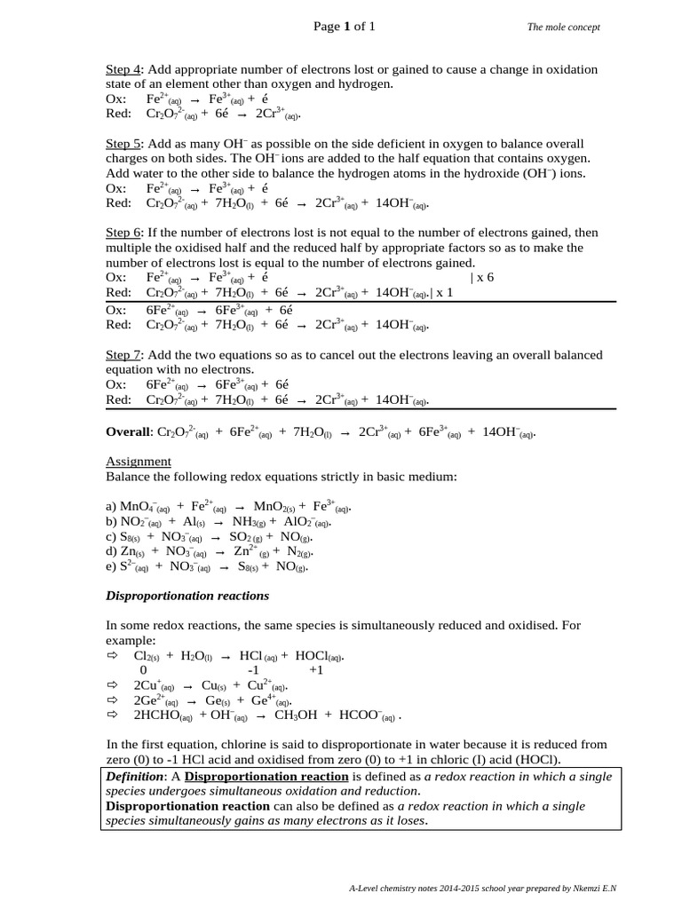 1. Mole Concept V | PDF | Redox | Chemical Process Engineering