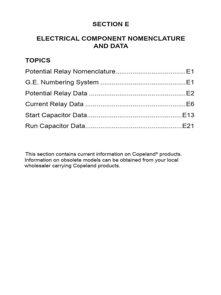 Copeland - Section E - Electrical - Component.Nomenclature - And.Data ...