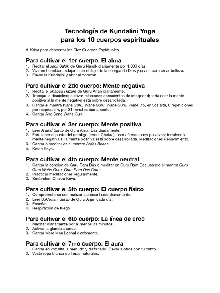 Tecnologia de Kundalini Yoga para Los 10 Cuerpos Espirituales | PDF ...