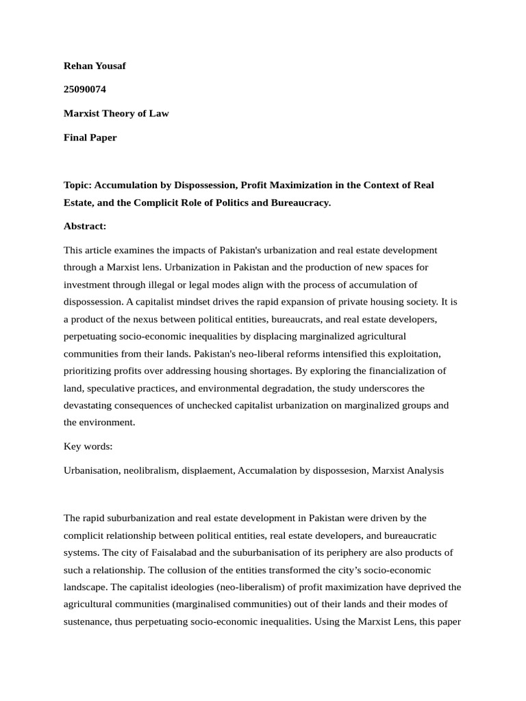 Final Paper - Marxist Theory - 25090074 | PDF | Capitalism | Neoliberalism