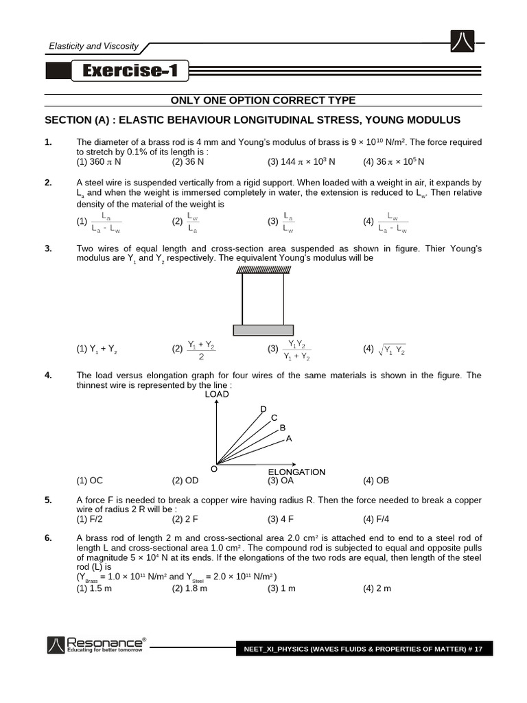 Exercises 1 To 3 - PC - ELASTICITY & VISCOSITY | PDF | Viscosity | Elasticity (Physics)