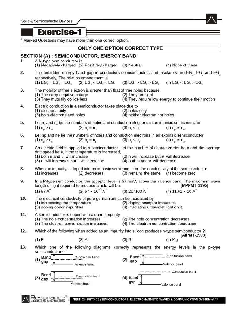 Exercise - 1 To 3 Semi Conductor Therotical | PDF | P–N Junction | Diode