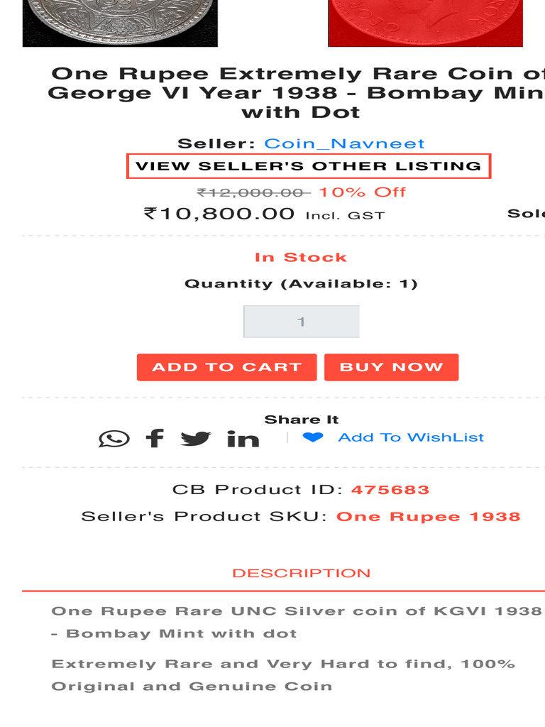 One Rupee Extremely Rare Coin of George VI Year 1 2 | PDF | Economy Of ...