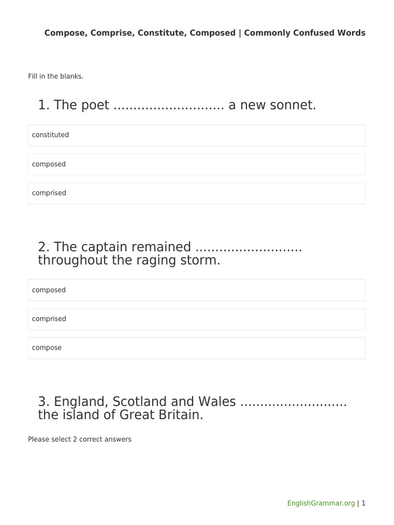 Compose, Comprise, Constitute, Composed - Commonly Confused Words | PDF | Atmosphere | Gases