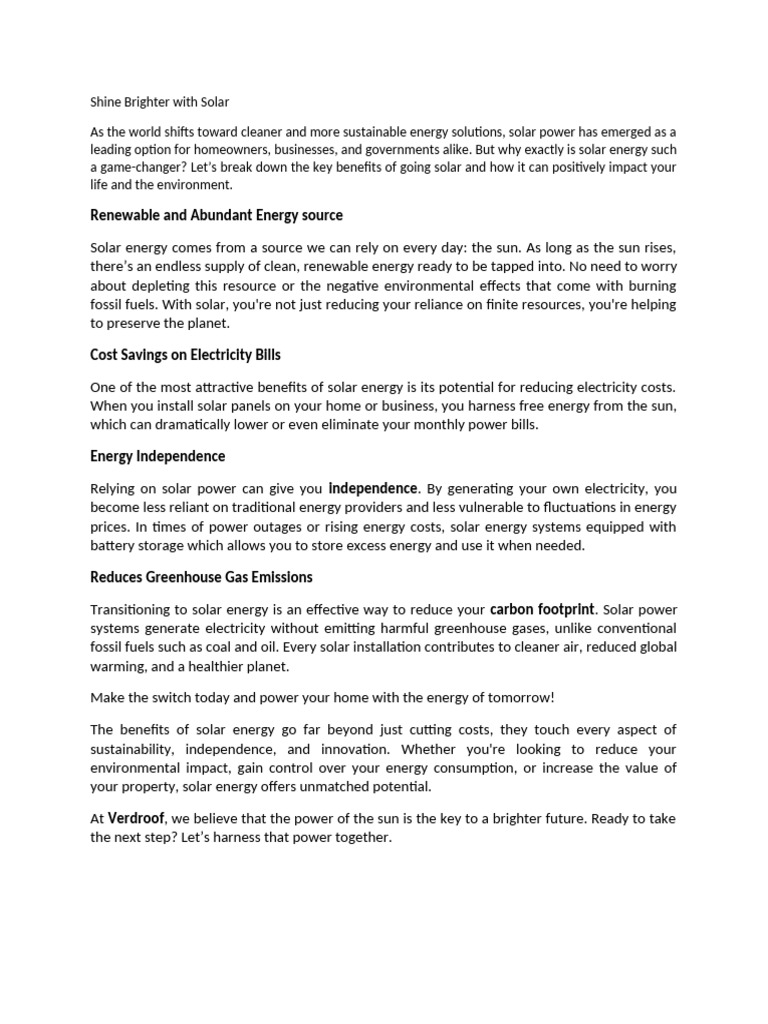 Benefits of Solar Energy Explained | PDF