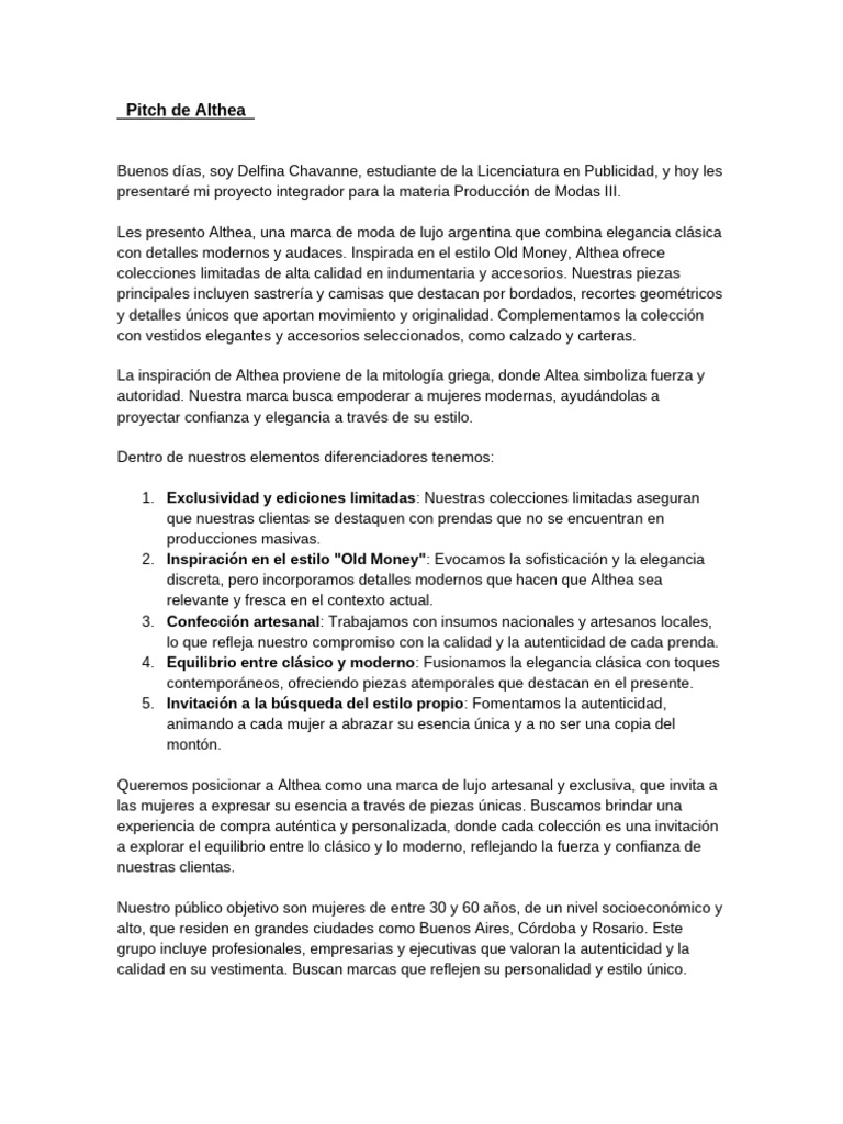 Pitch de Althea | PDF | Moda | Ropa