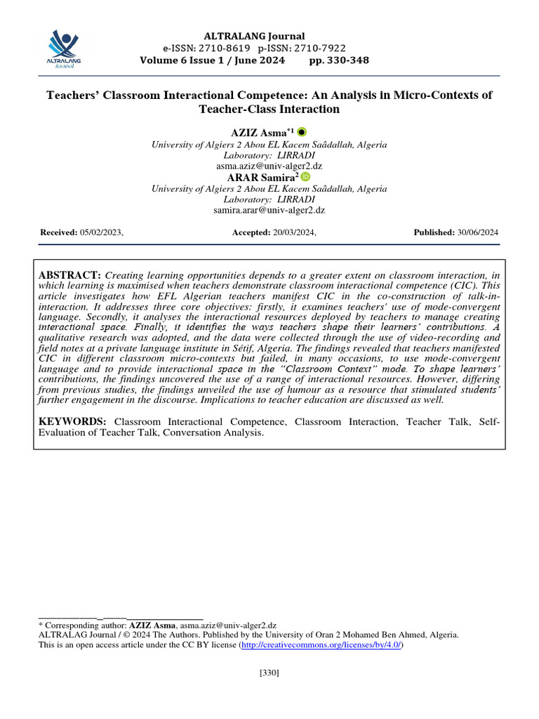 Classroom Interactional Competence Analysis | PDF | Pedagogy | Learning