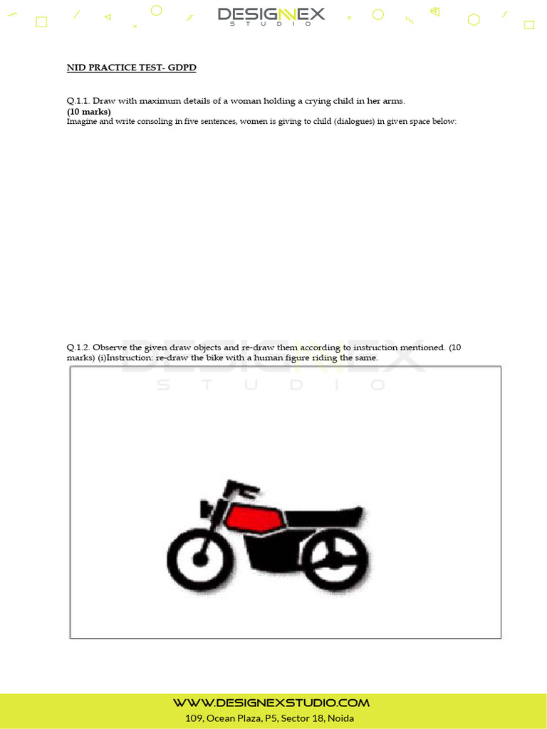 NID Practice Test: Drawing Exercises | PDF