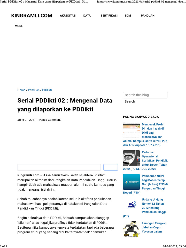 Serial PDDikti 02 Mengenal Data Yang Dilaporkan Ke PDDikti | PDF