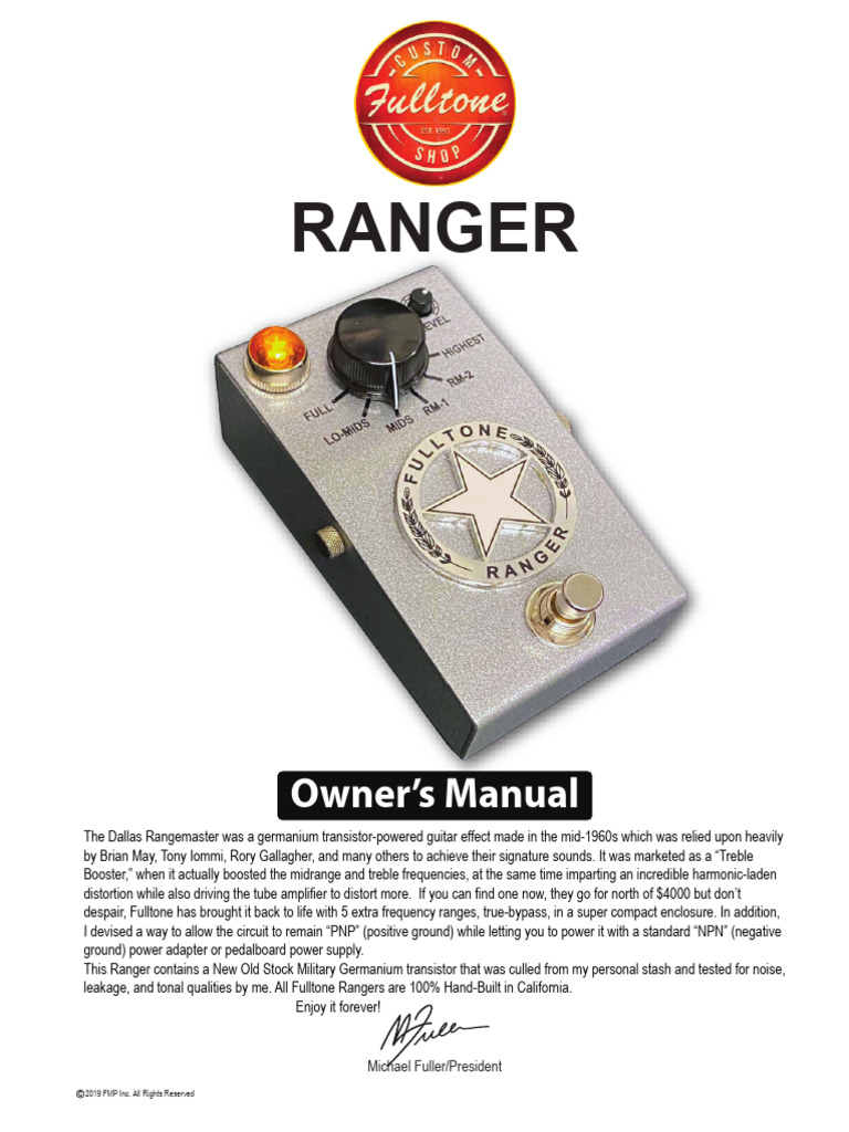 Fulltone RANGER Booster Manual | PDF