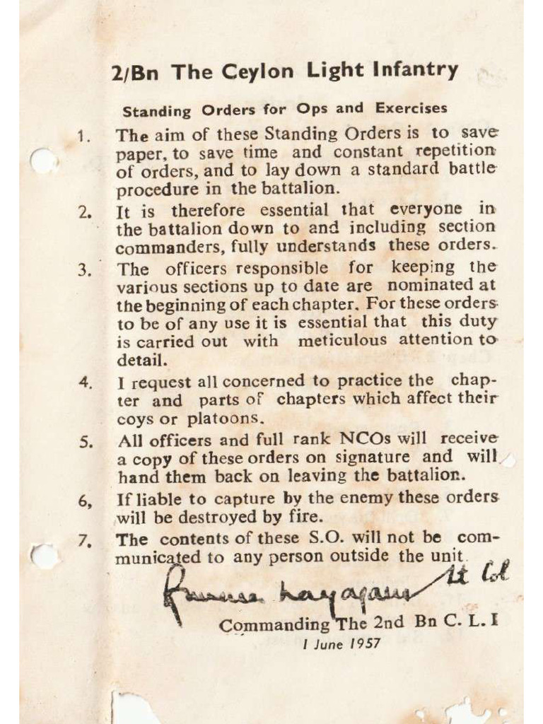 Summary Standing Orders For Ops and Exercises 2nd Battalion of The ...