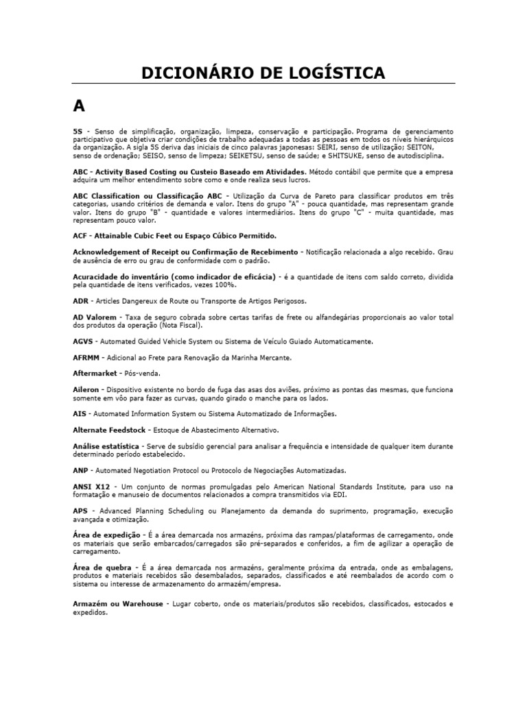 Dicionário de Termos de Logística | PDF | Cadeia de suprimentos | Logística