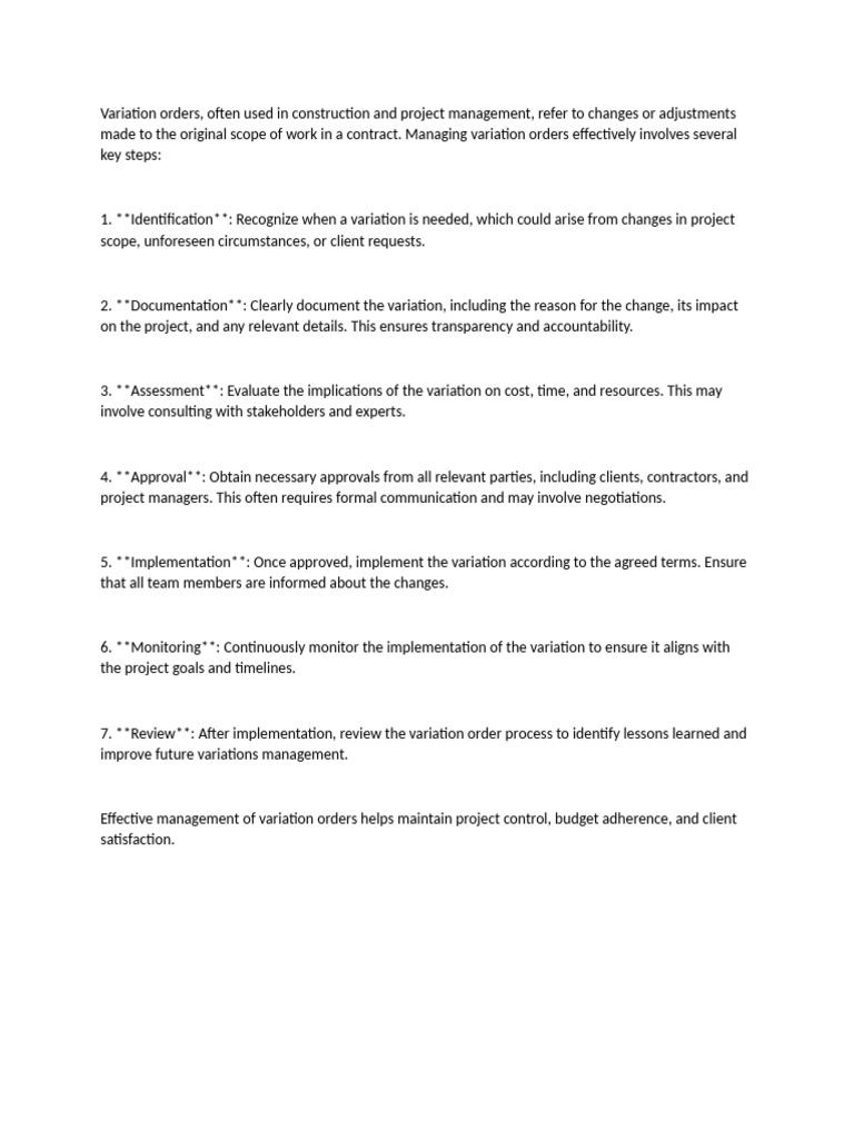 Variation Orders | PDF