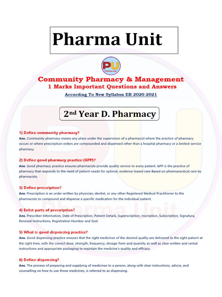 Community Pharmacy Management Q&A Guide | PDF | Pharmacy | Medical Prescription