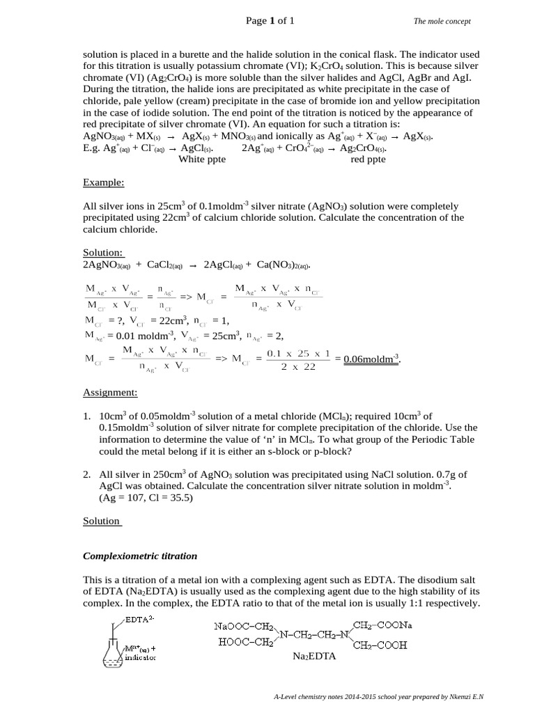 1. Mole Concept AB | PDF | Precipitation (Chemistry) | Titration