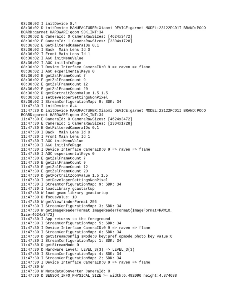 POCO Garnet Camera Initialization Logs | PDF | Computer Engineering ...