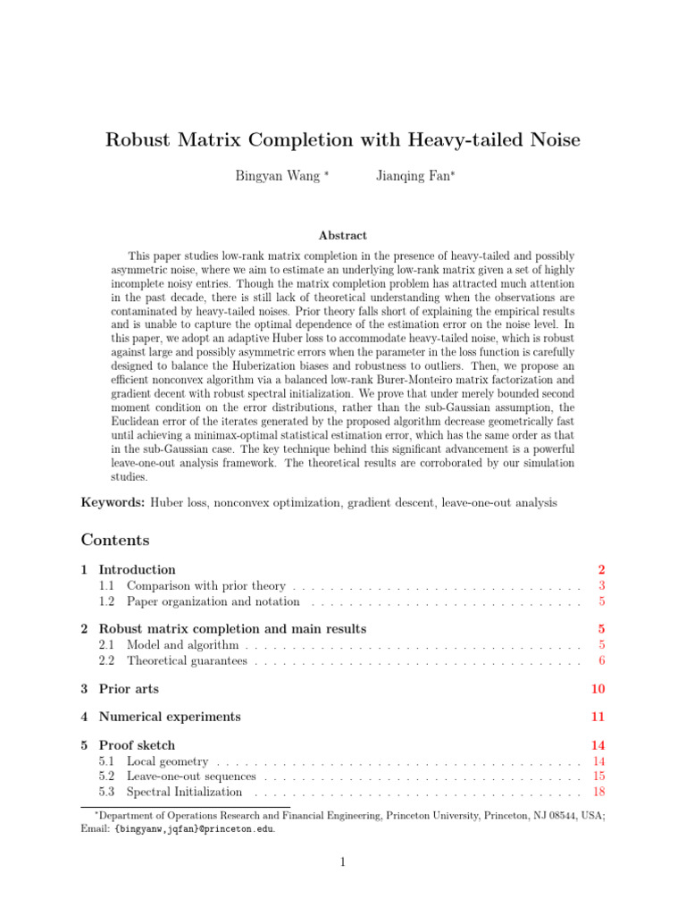 Robust Matrix Completion With Heavy-Tailed Noise | PDF | Robust ...
