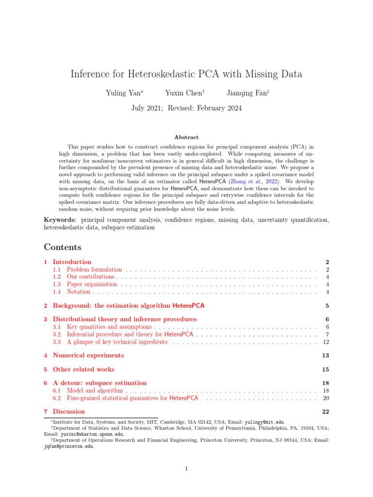 Inference for Heteroskedastic PCA with Missing Data | PDF | Statistical Inference | Matrix ...