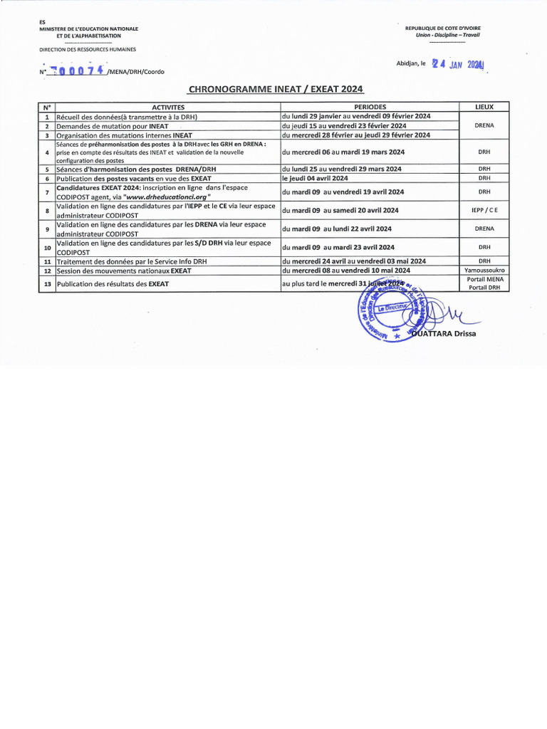 Chronogramme Exeat 2024 | PDF