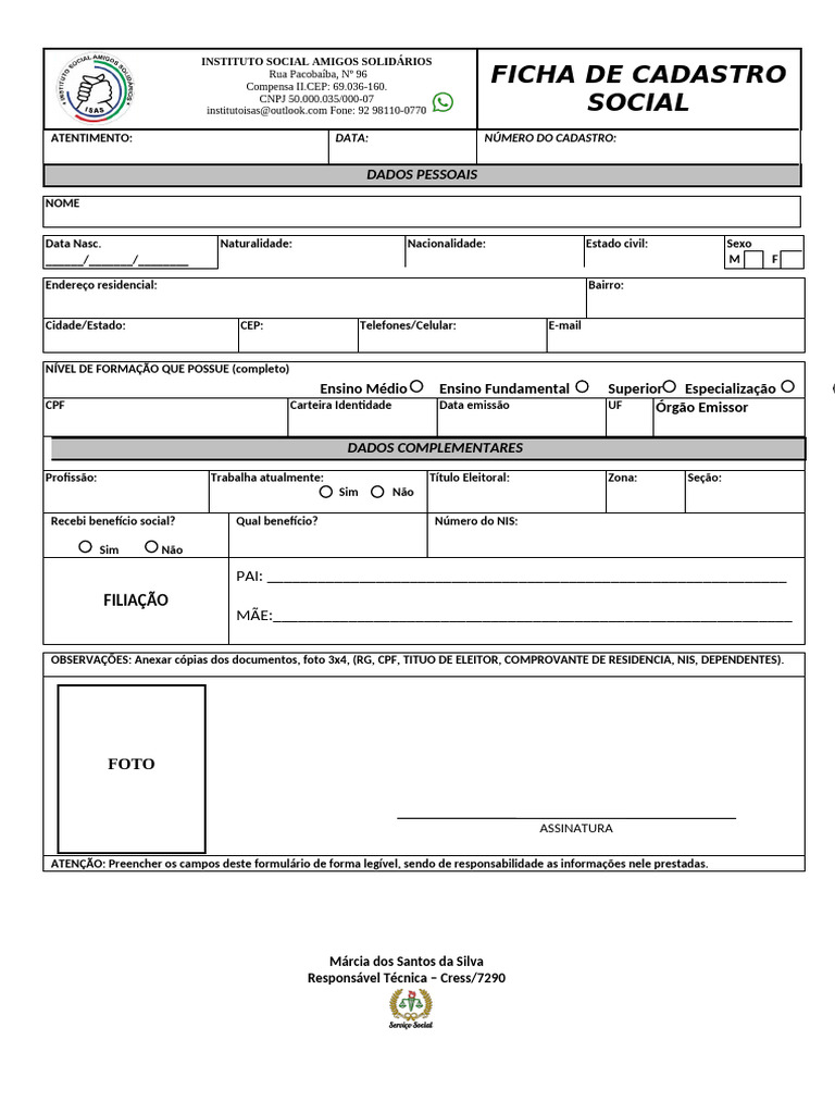 Ficha Cadastral Social PDF | PDF | Brasil