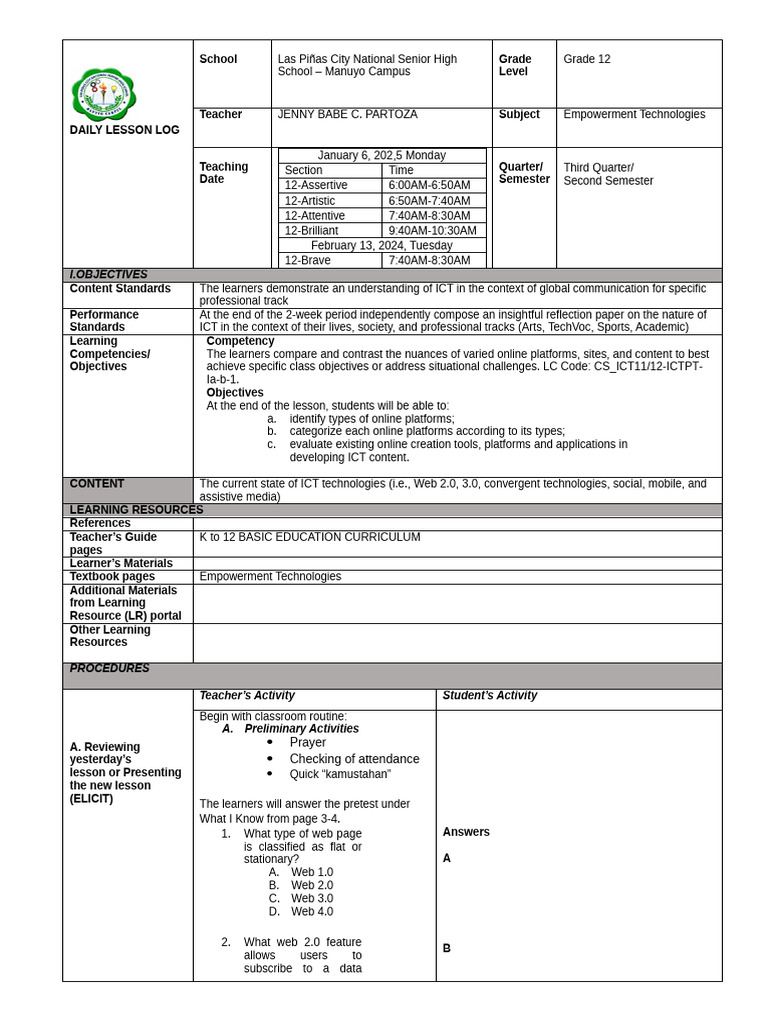 Week 1 - Q3-Emtech-Day1-Final | PDF | Educational Technology | Social Media