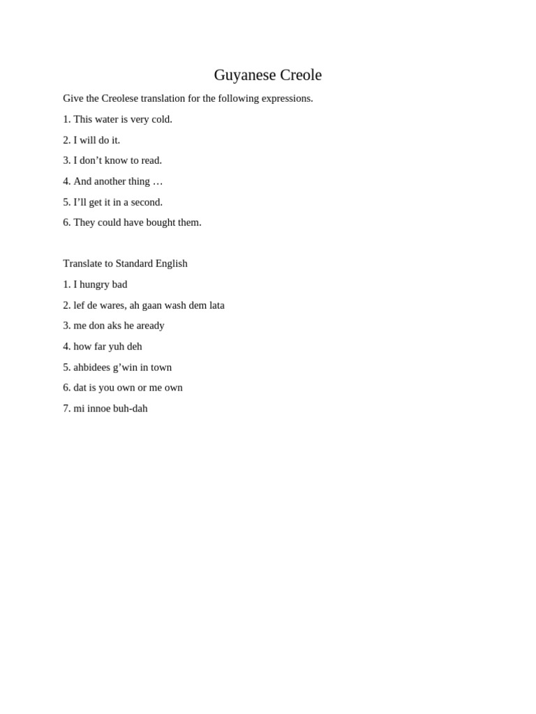 Learn Guyanese Creole Expressions | PDF