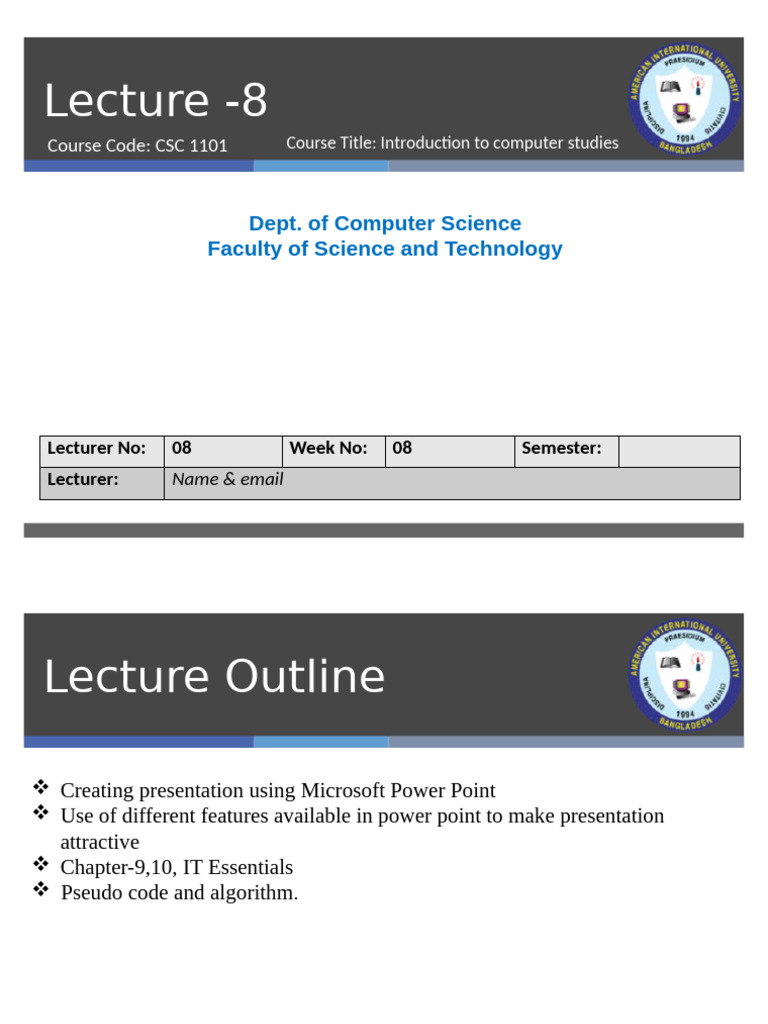 ICS LectureSlides Week 09 MS PowerPoint | PDF | Algorithms | Microsoft Power Point