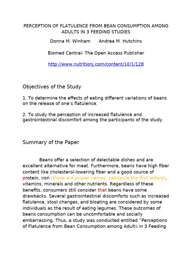 Bean Consumption & Flatulence Study | PDF | Dietary Fiber | Diet ...
