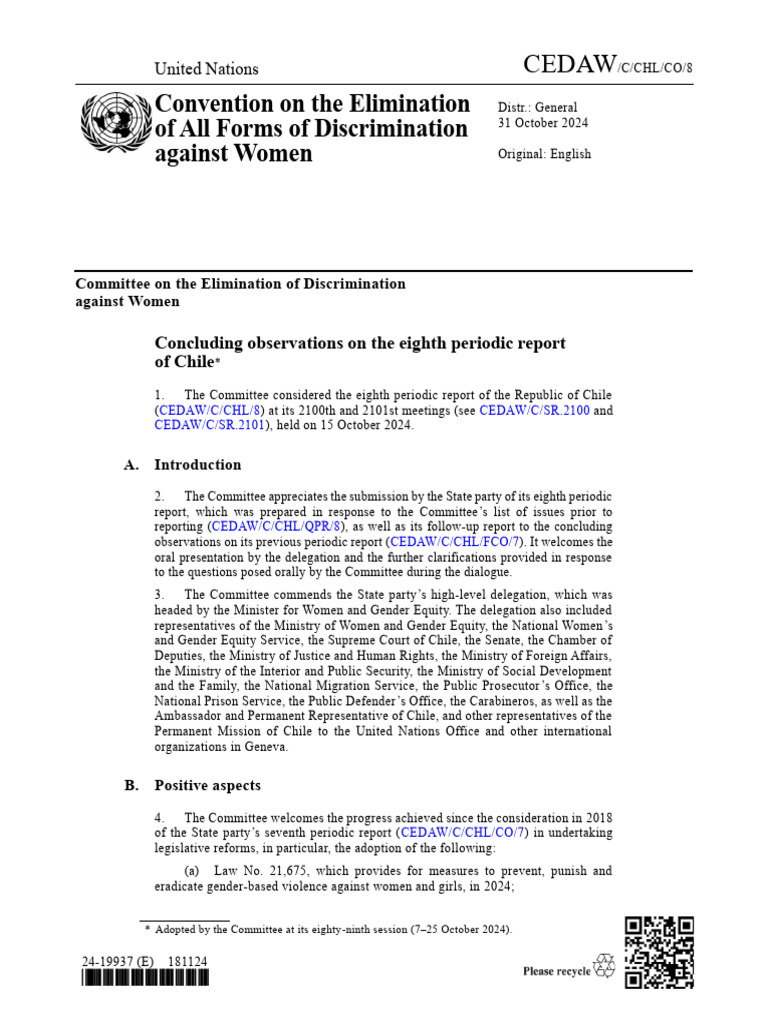 CEDAW - Concluding Observations On The Eighth Periodic Report of Chile ...