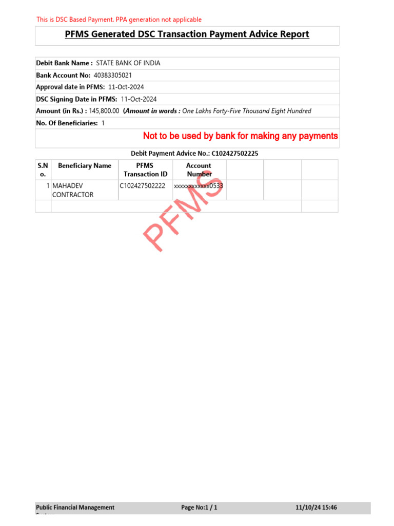PFMS DSC Payment Advice Report | PDF