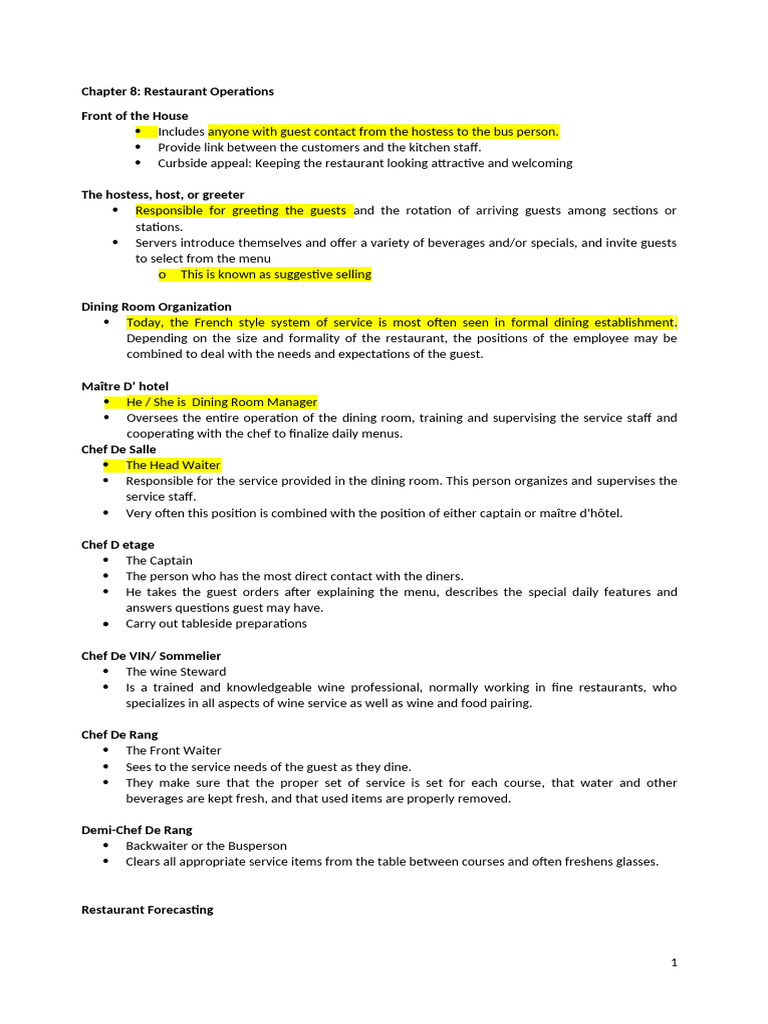 Restaurant Operations and Service Guide | PDF | Chef | Restaurants