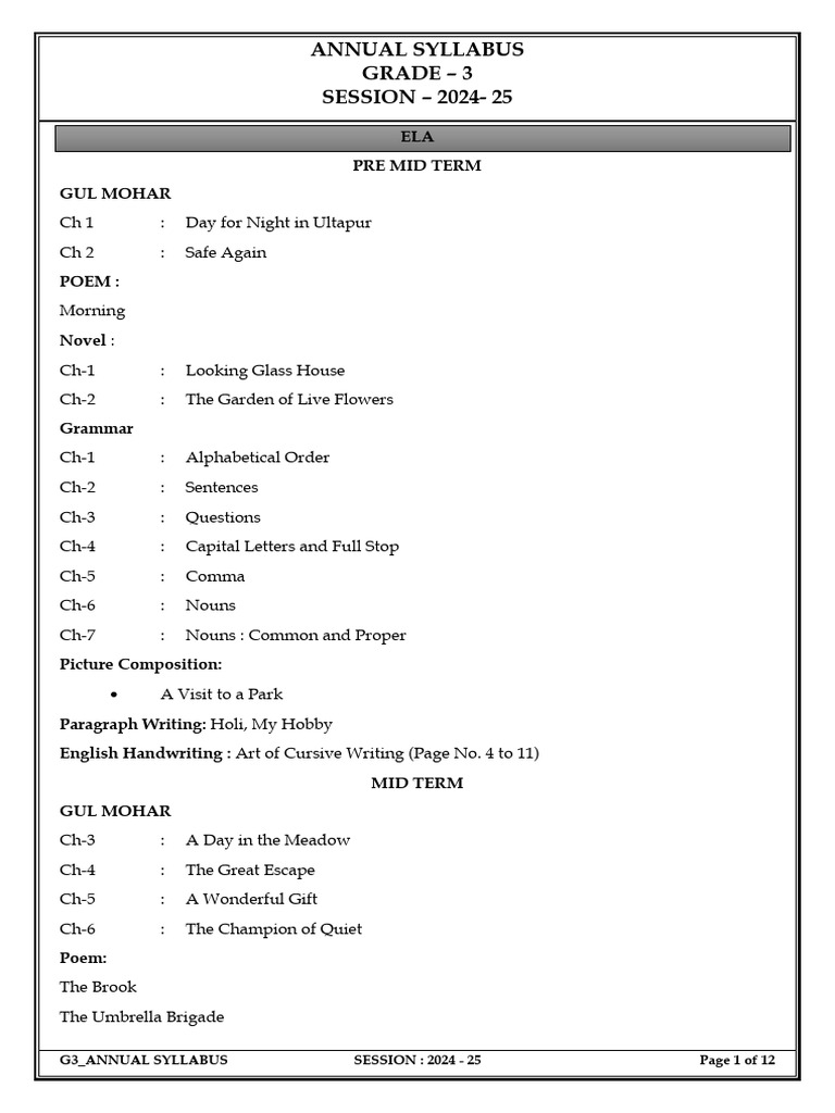 G3 - Syllabus 2024-2025 | PDF | English Language | Noun