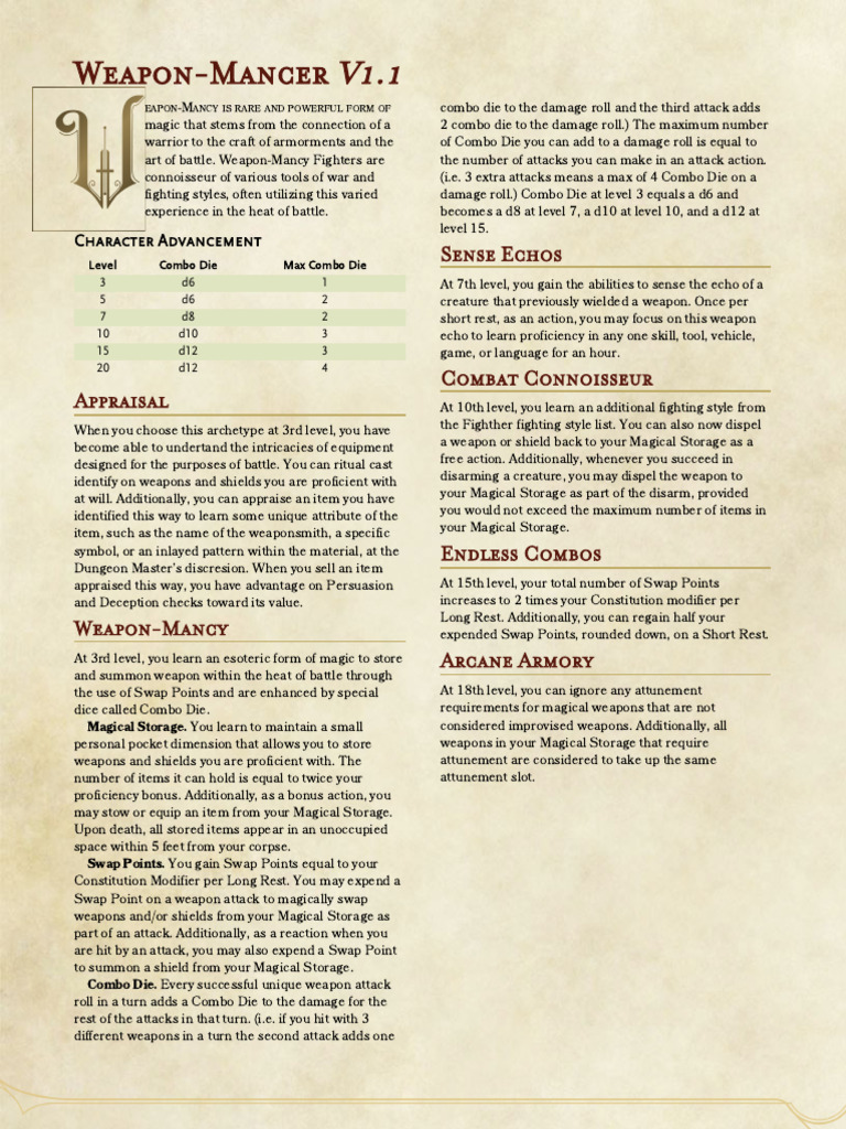 Weapon-Mancer Class Guide V1.1 | PDF | Role Playing Games