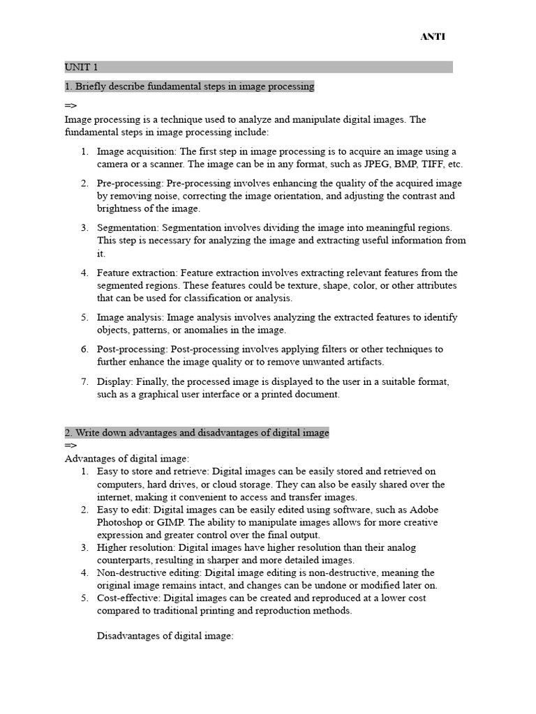 DIP Question bank | PDF | Discrete Fourier Transform | Eye