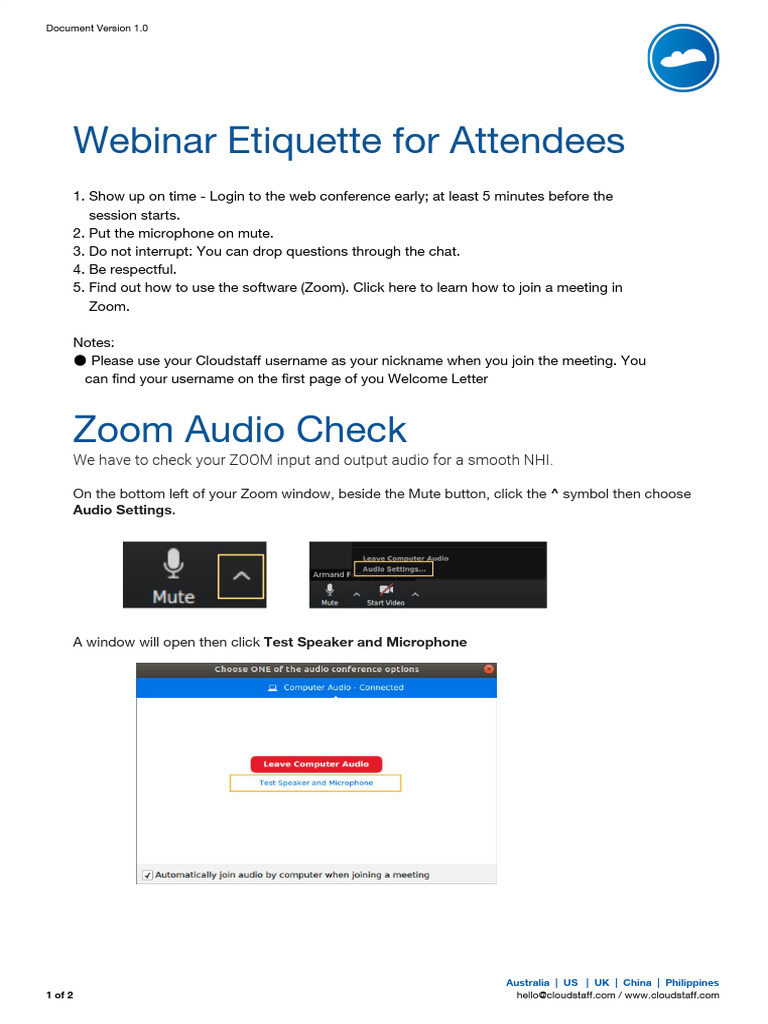 NHI Webinar Etiquette AudioCheck | PDF