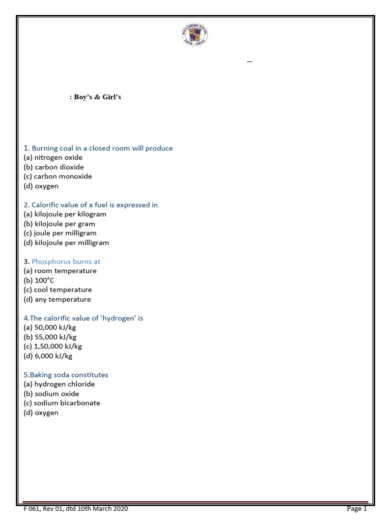COMBUSTION AND FLAME WORKSHEET | PDF