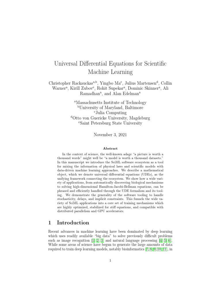Universal Differential Equations For Scientific Machine Learning | PDF ...