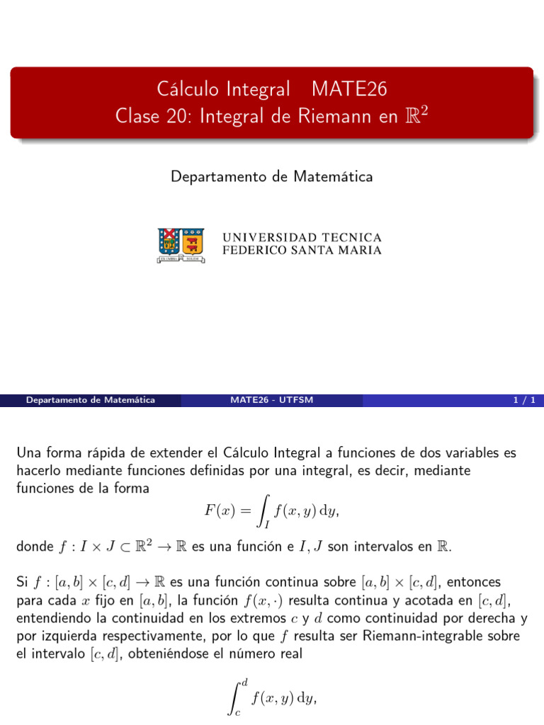 Clase 20 Integral de Riemann en R^2 | PDF | Integral | Función ...