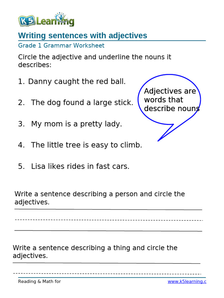 Adjective Sentences for Grade 1 | PDF