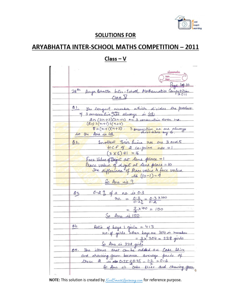 Aryabhatta Solutions 2011 | PDF