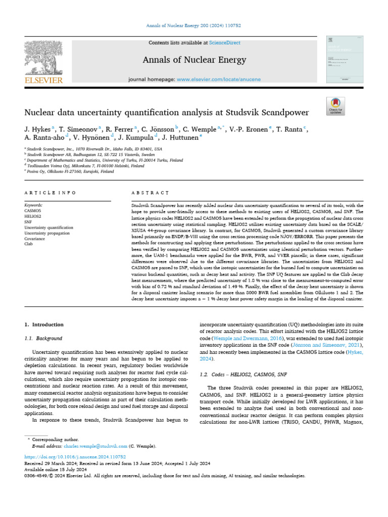 Nuclear Data Uncertainty Quantification Analysis at Studsvik Scandpower | PDF | Matrix ...