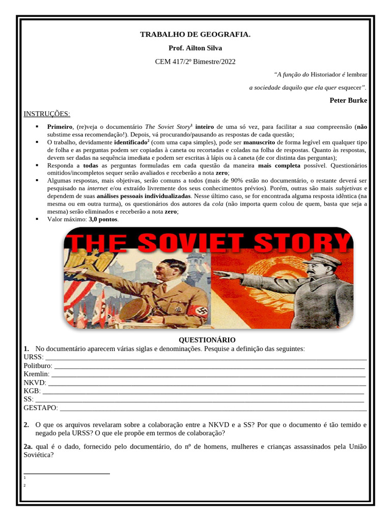 Questionário sobre o Documentário "The Soviet Story" | PDF | Nazismo ...