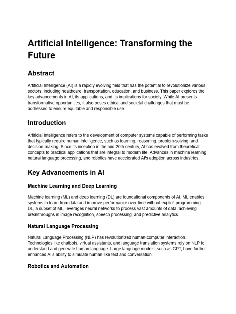 Artificial Intelligence - Transforming The Future | PDF | Artificial Intelligence | Intelligence ...